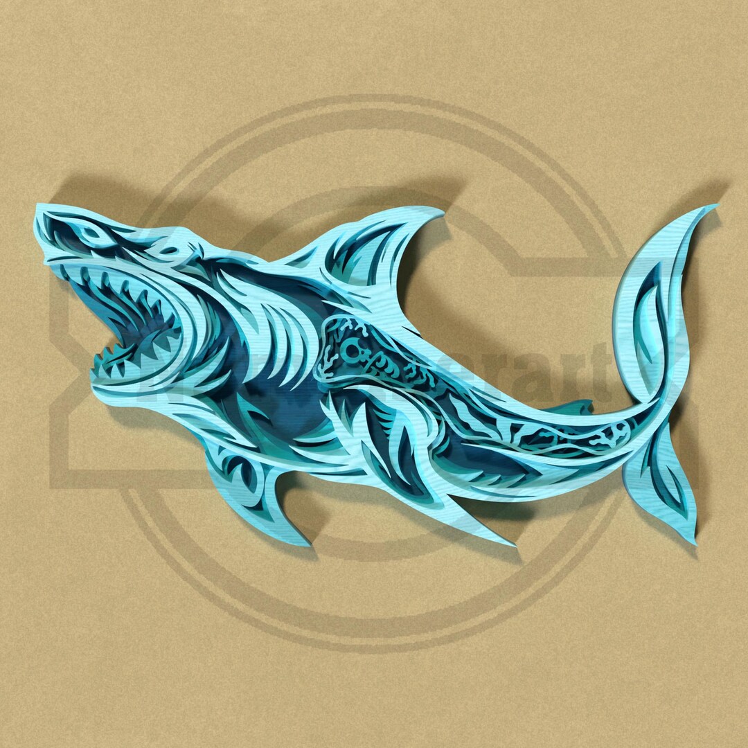 3D Layered Shark SVG - Ocean Predator Wall Art - Digital Download - Etsy