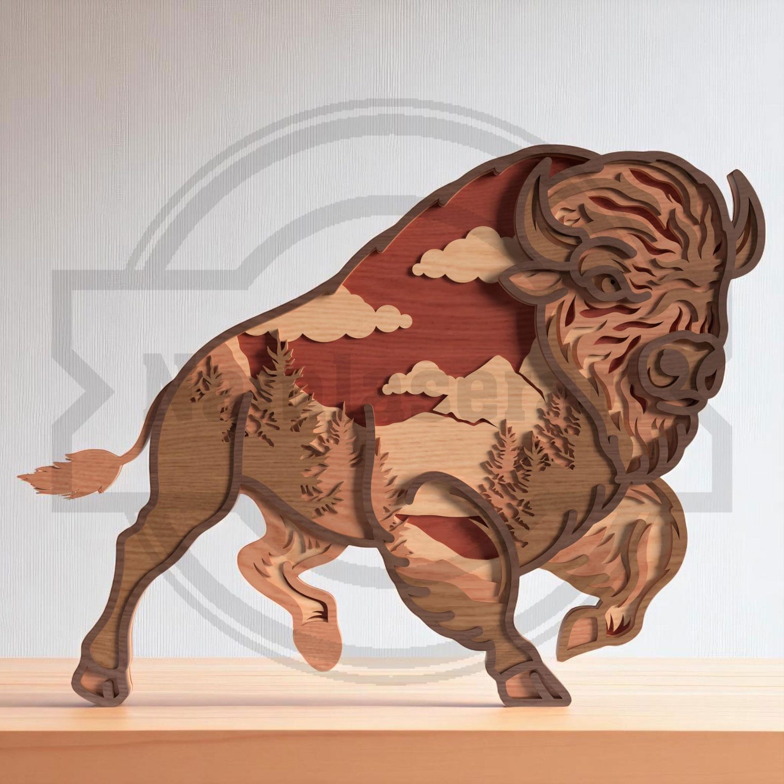Running Buffalo Laser Cut File - Layered Bison SVG, CNC Wood Decor ...