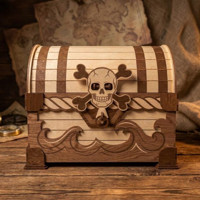 Pirate Treasure Chest Beer Carrier Laser Cut File, Wooden Bottle Holder ...