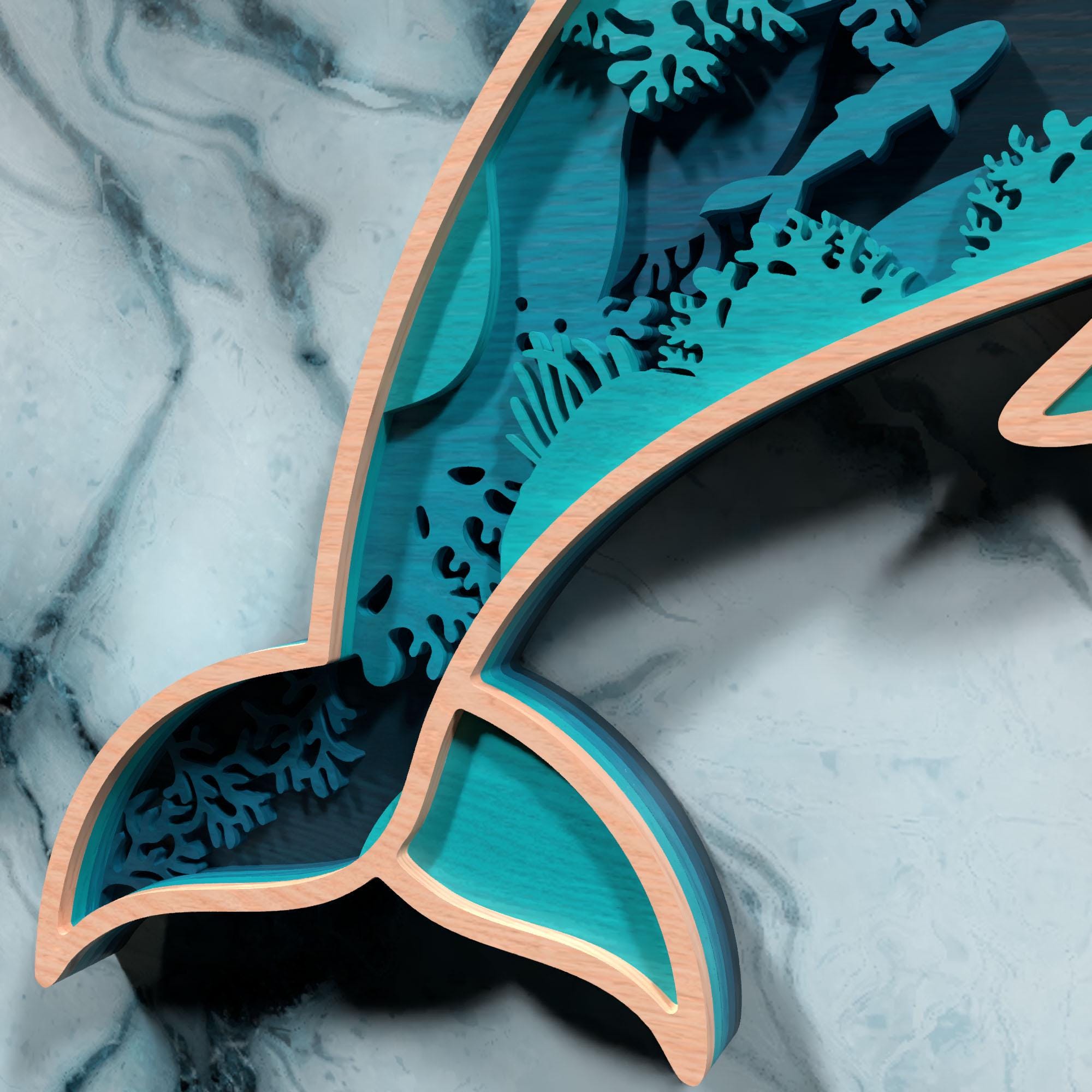 3D Layered Dolphin SVG File - Laser Cut Sea Life Wall Art - Digital ...