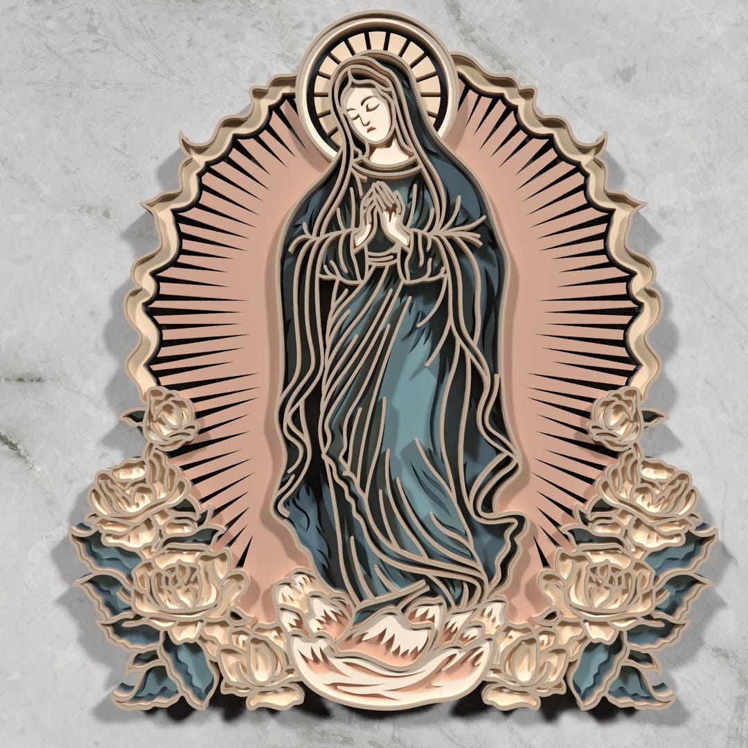 Virgin Mary Layered SVG - 3D Religious Wall Art for Laser Cutting ...