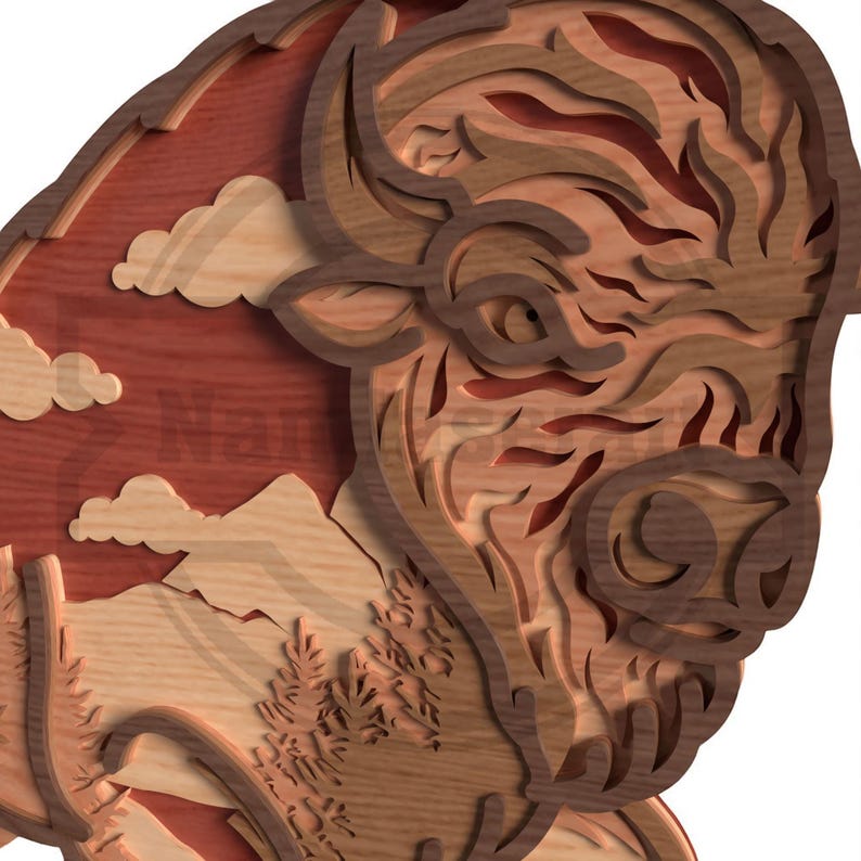 Running Buffalo Laser Cut File - Layered Bison SVG, CNC Wood Decor ...