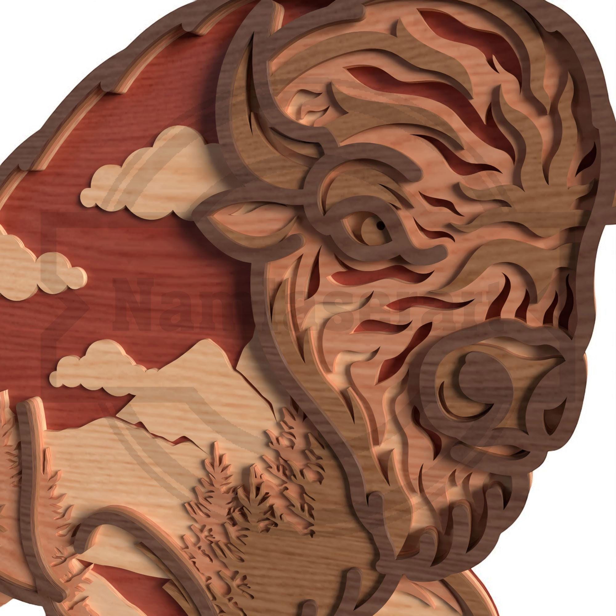 Running Buffalo Laser Cut File - Layered Bison SVG, CNC Wood Decor ...