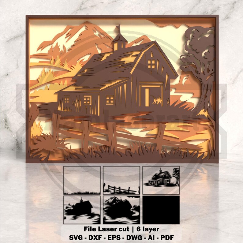 Farmhouse Barn Laser Cut File - Rustic Wall Art SVG DXF PDF - Digital ...