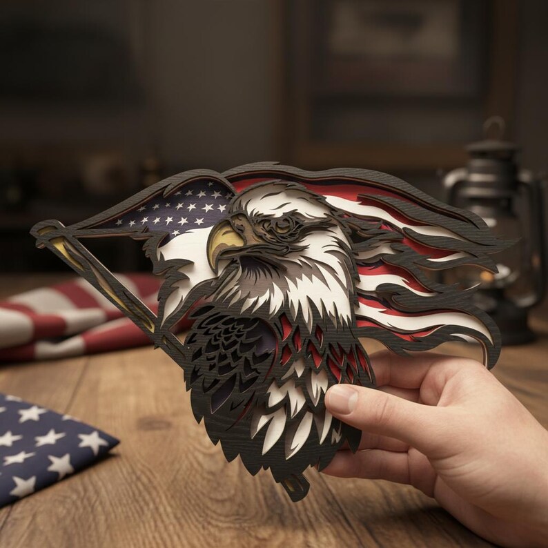 American Eagle Flag Laser Cut File, Patriotic Wall Art SVG (digital ...
