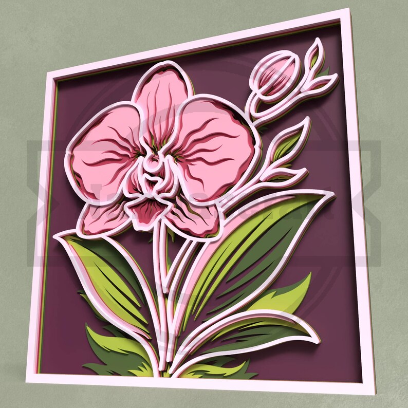 Orchid Wall Art SVG – Layered Laser Cut Shadow Box Design - Digital ...