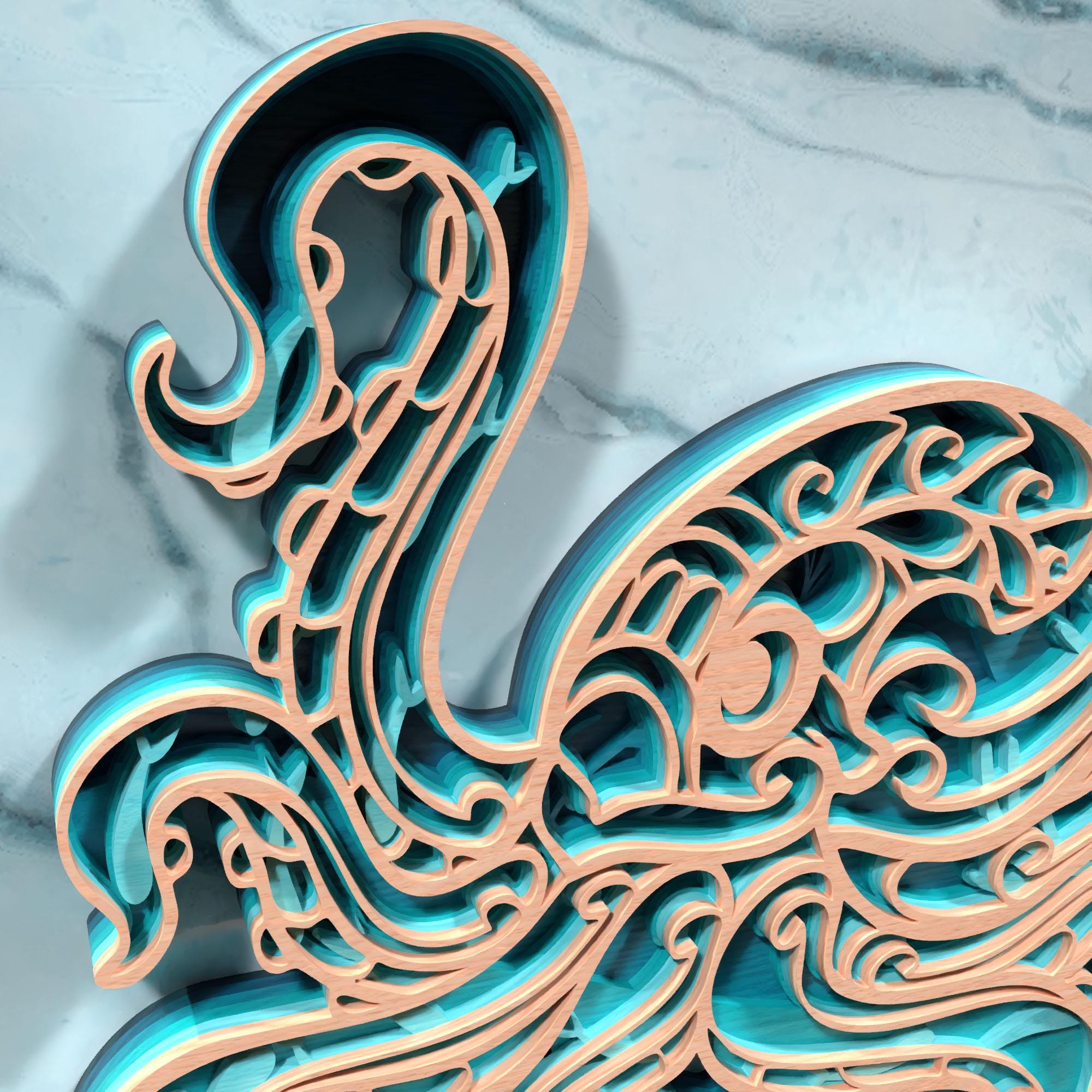 3D Layered Octopus SVG File - Laser Cut Sea Life Design - Digital ...