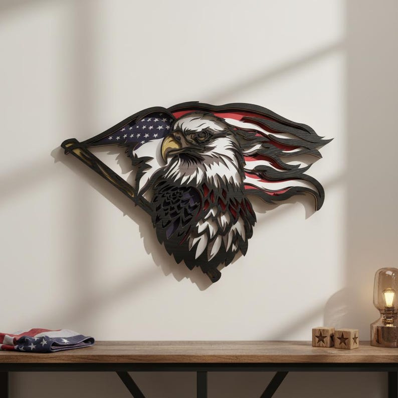 American Eagle Flag Laser Cut File, Patriotic Wall Art SVG (digital ...