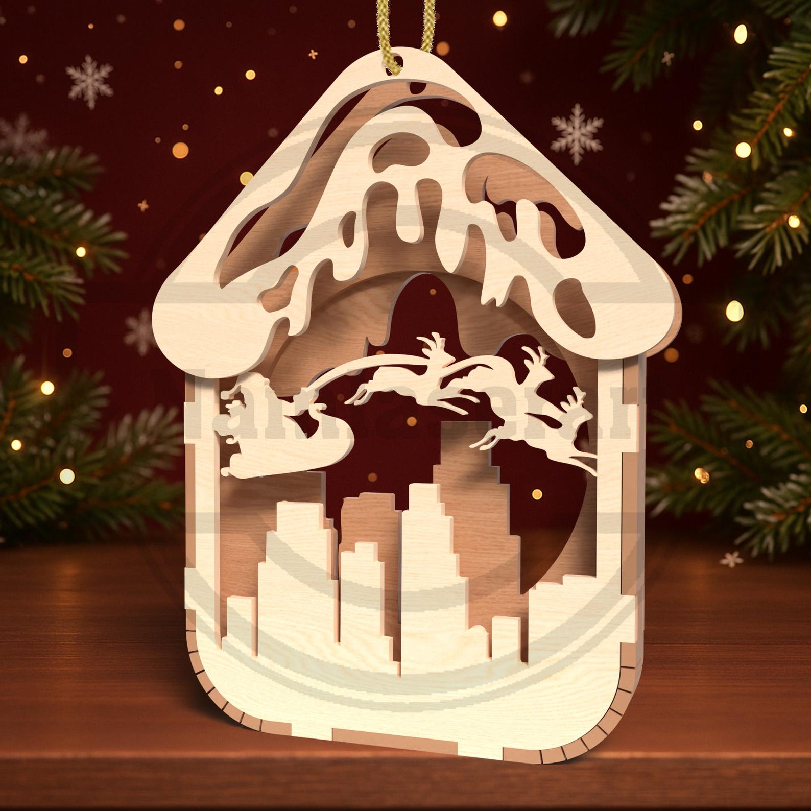 Layered Christmas Ornament SVG: Snow Village Laser Cut File (digital ...