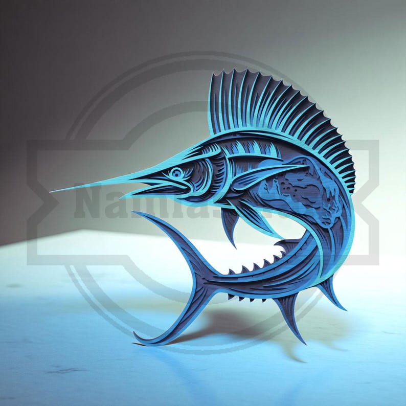 3D Swordfish SVG - Layered Marlin Fish Laser Cut File - Digital ...