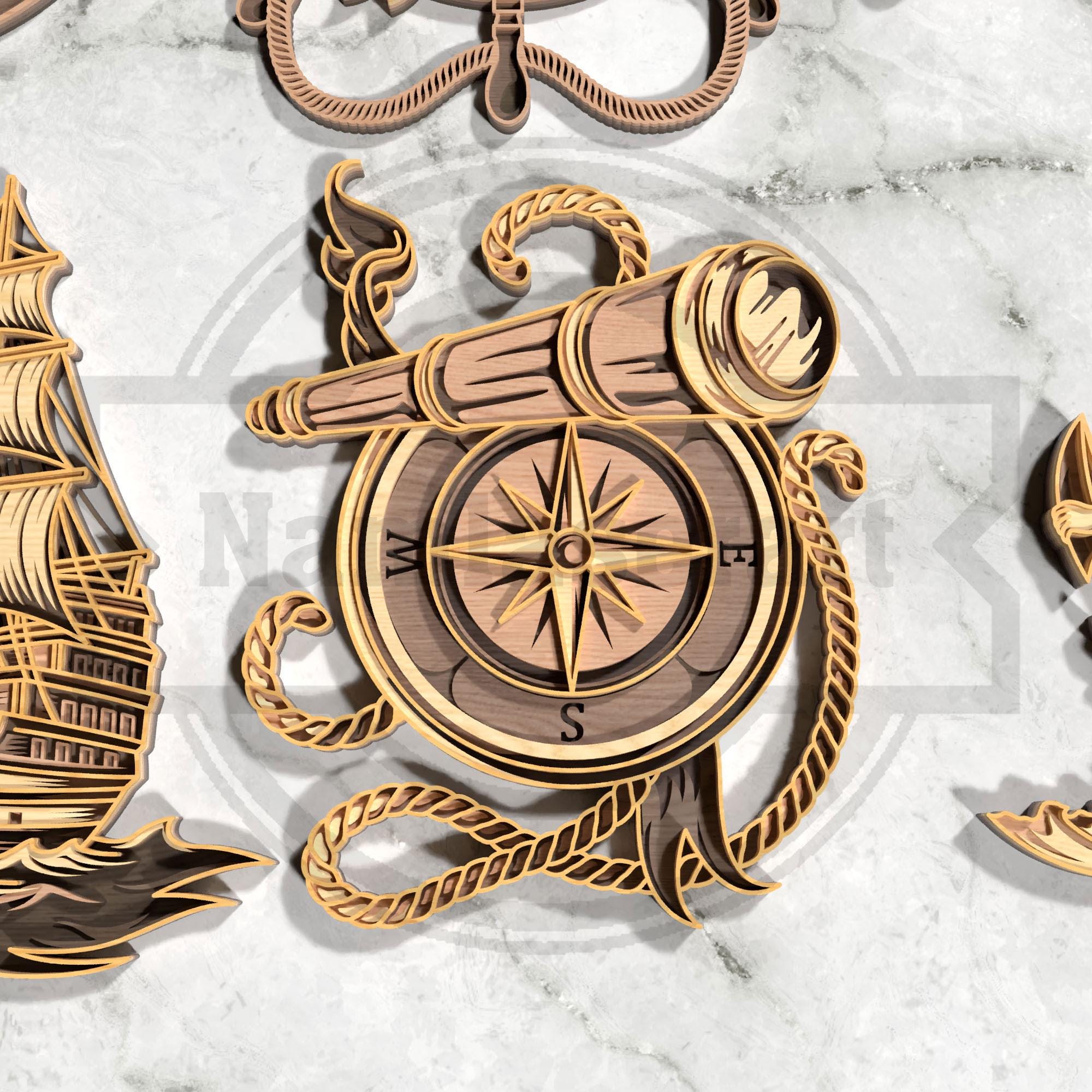 Nautical Laser Cut File Bundle: 6 SVG Designs for Glowforge - Digital ...