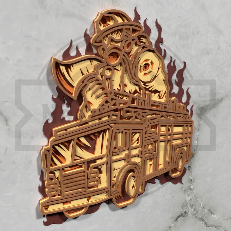 Fire Truck 3D Layered SVG , Firefighter Axe Hero Wall Art , Laser Cut ...