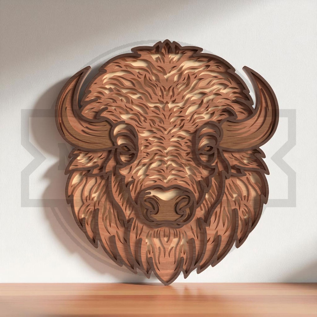 Buffalo Head Layered SVG - Bison Laser Cut File, Wildlife Wall Art - Etsy