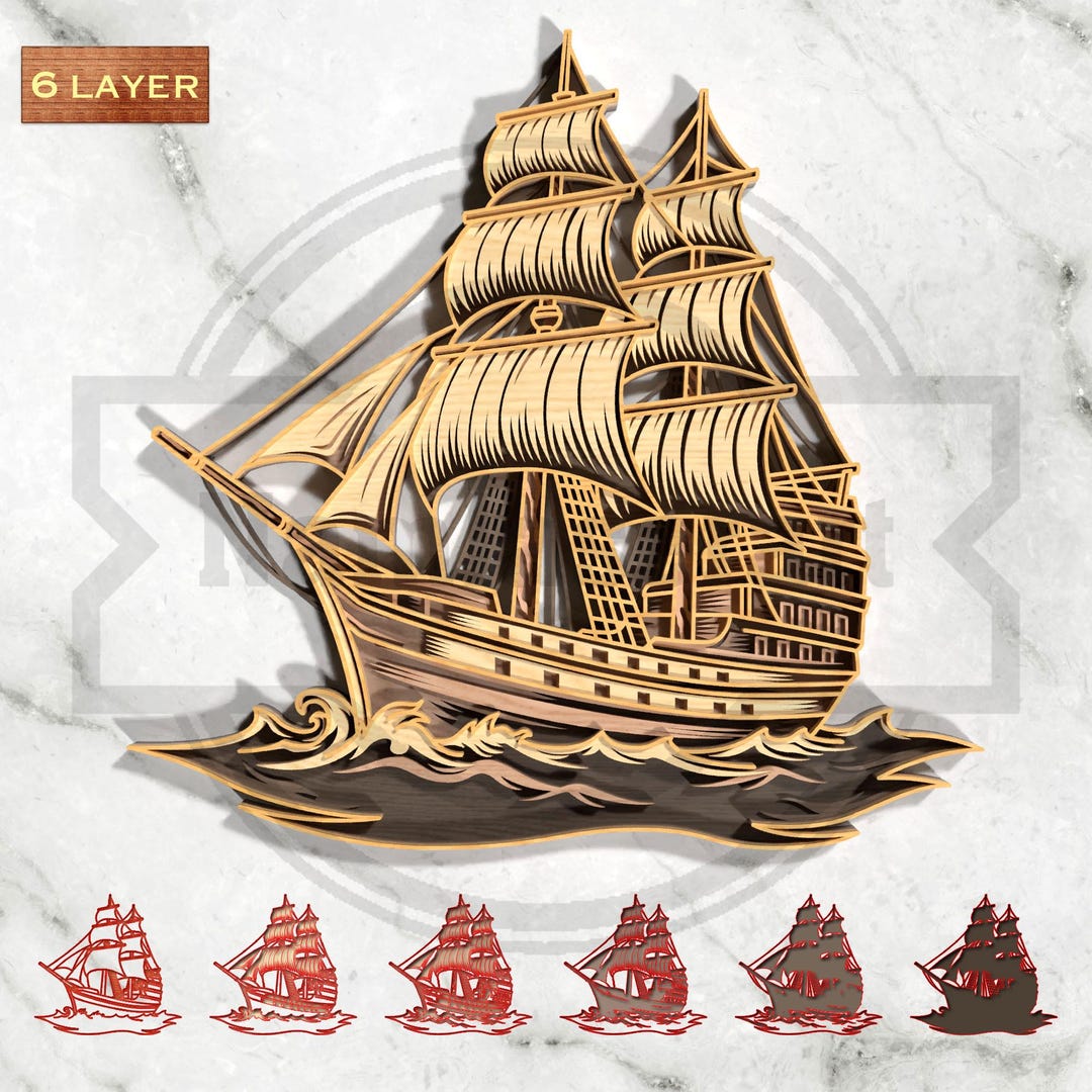 Sailing Ship SVG – 3D Layered Nautical Laser Cut Wall Art – Digital ...