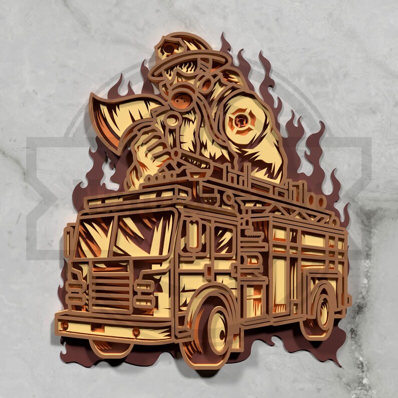 Fire Truck 3D Layered SVG , Firefighter Axe Hero Wall Art , Laser Cut ...