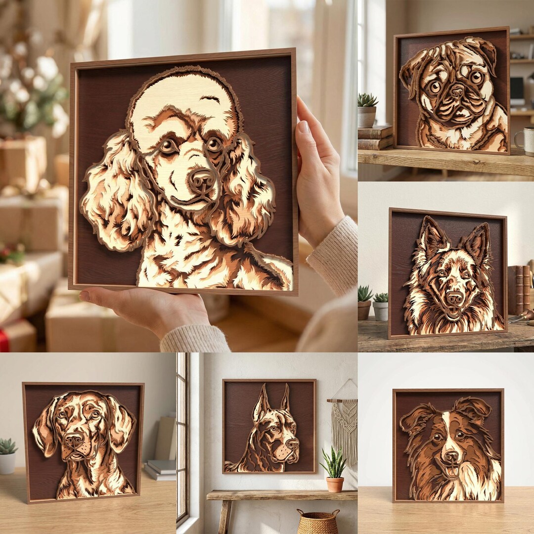 Dog Portrait Layered SVG - Pet Face Wall Art Laser Cut – Digital ...