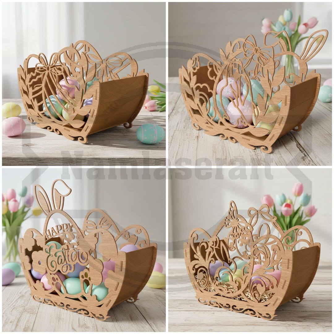 Laser Cut Easter Basket SVG – Bunny & Bow Design (digital Download) - Etsy