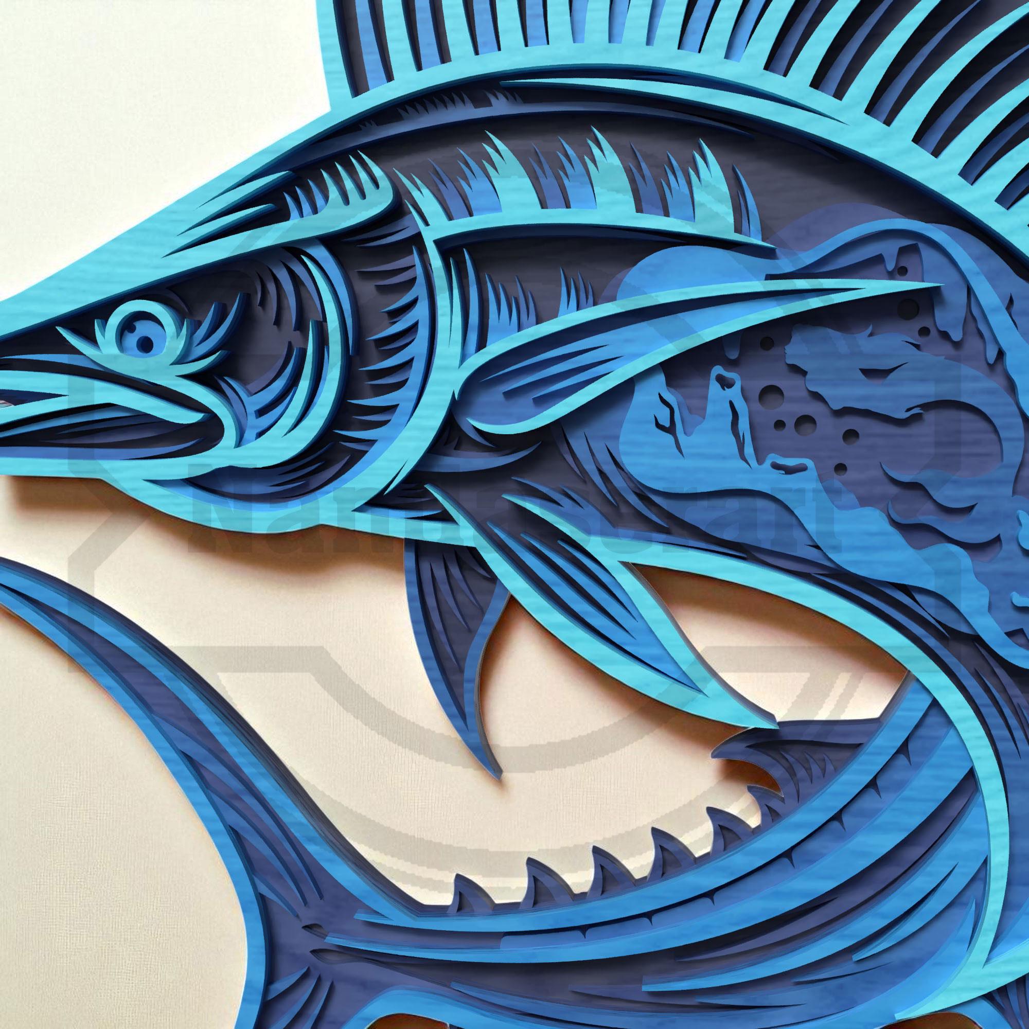 3D Swordfish SVG - Layered Marlin Fish Laser Cut File - Digital ...