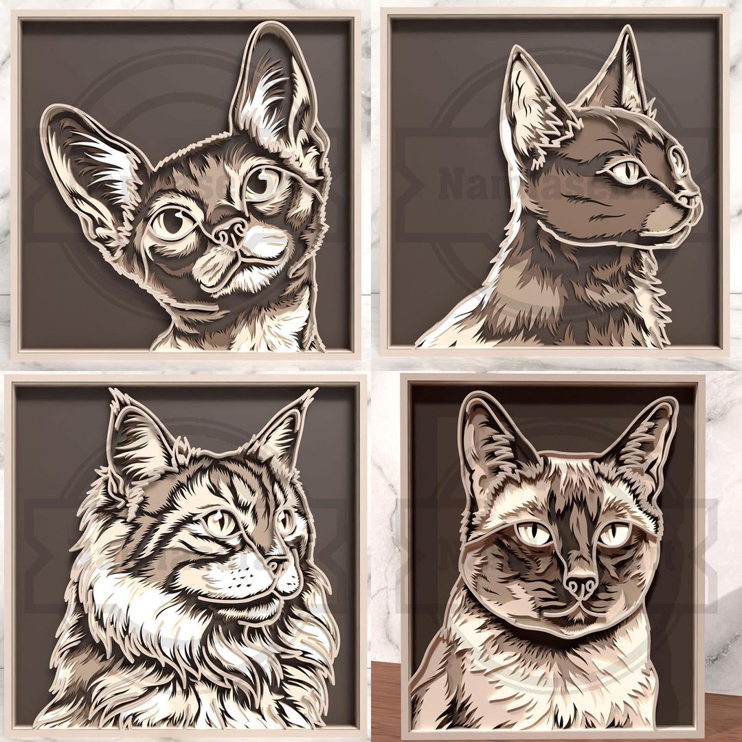 3D Layered Cat Breeds SVG Bundle – Laser Cut Pet Decor (digital ...