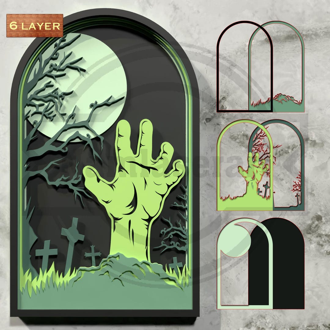 Zombie Hand Graveyard Scene - 3D Laser Cut Halloween Decor - Digital ...