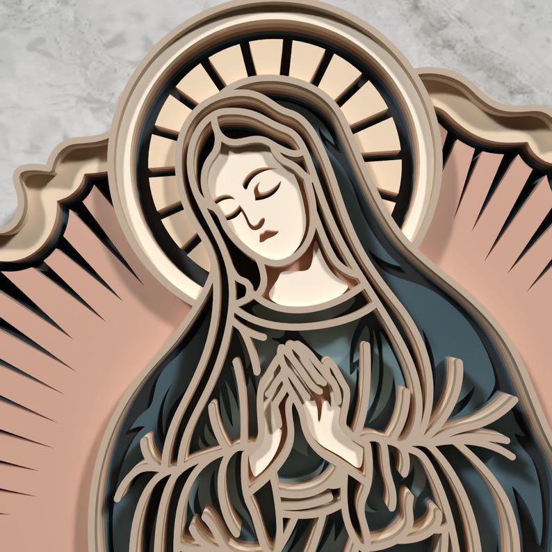 Virgin Mary Layered SVG - 3D Religious Wall Art for Laser Cutting ...