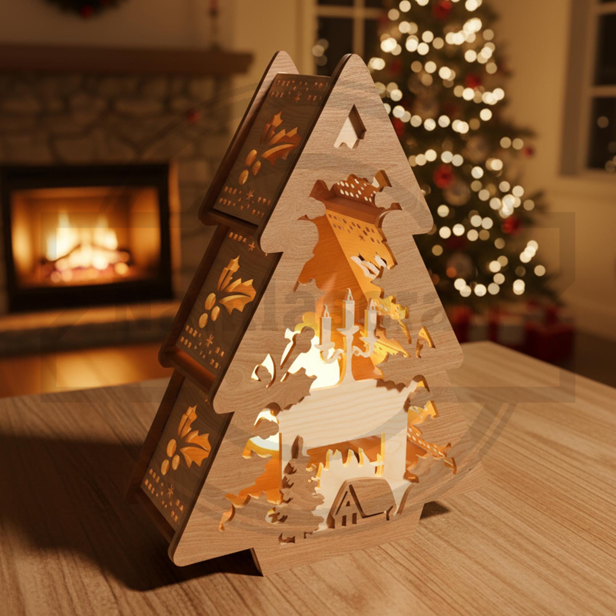 Christmas Tree Light Box SVG Bundle, Laser Cut 3D Lantern (digital ...