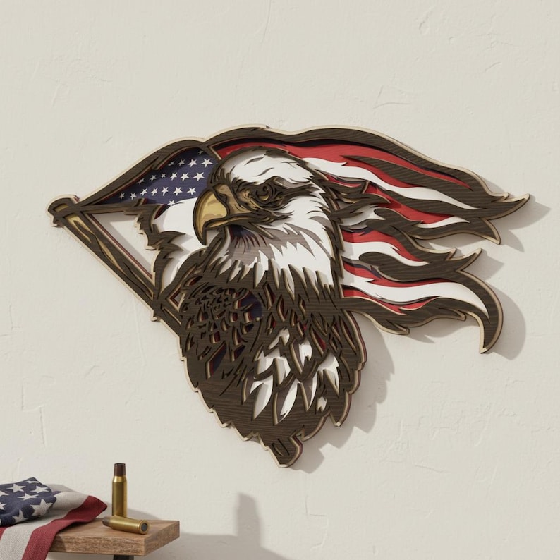 American Eagle Flag Laser Cut File, Patriotic Wall Art SVG (digital ...