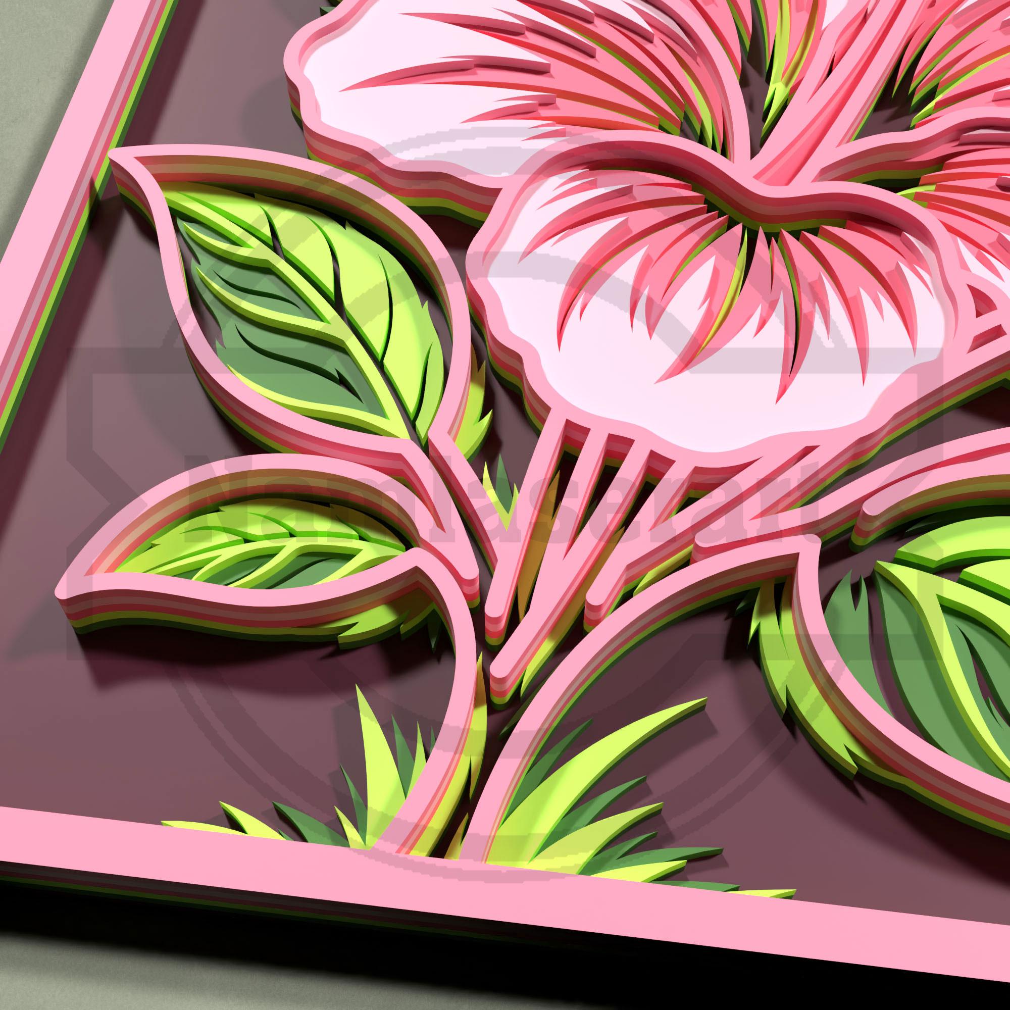 Hibiscus Wall Art SVG – Layered Laser Cut Shadow Box Design - Digital ...