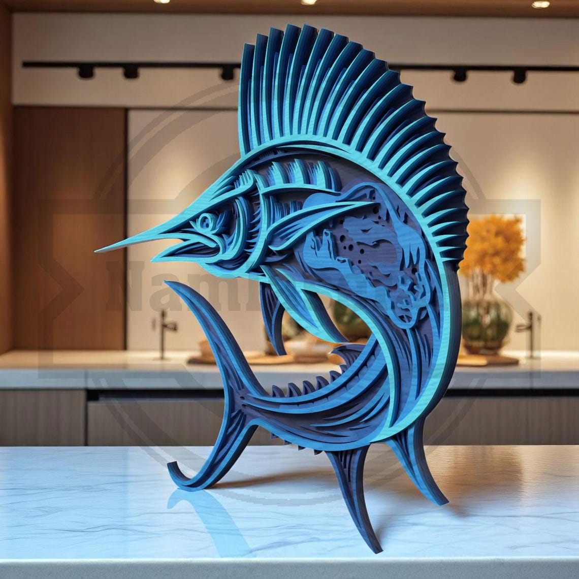 3D Swordfish SVG - Layered Marlin Fish Laser Cut File - Digital ...