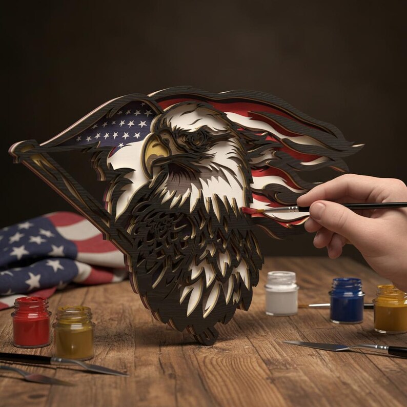 American Eagle Flag Laser Cut File, Patriotic Wall Art SVG (digital ...