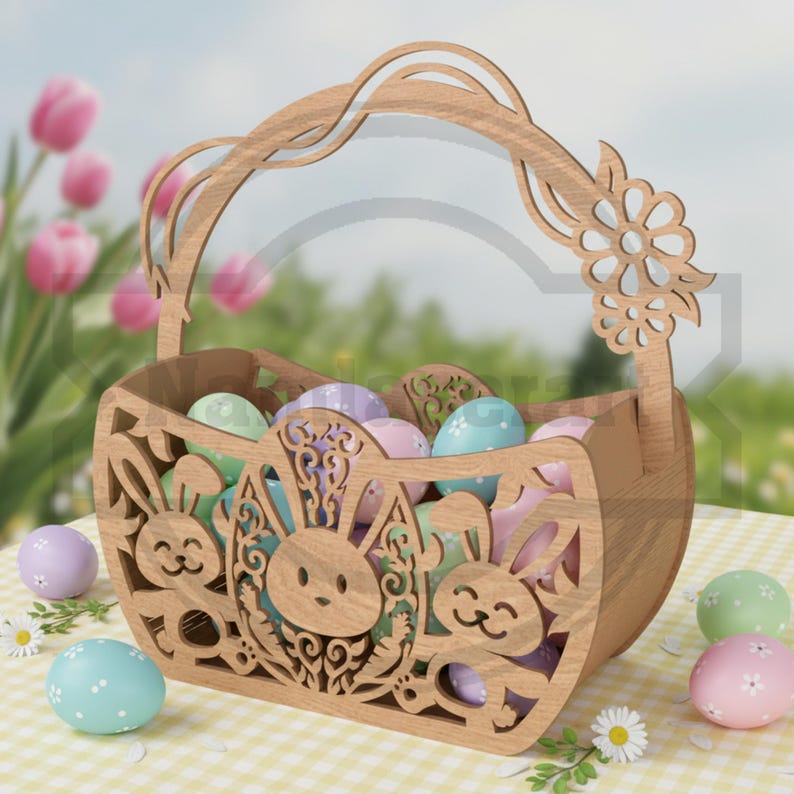 Laser Cut Easter Basket SVG – Bunny & Floral Design (digital Download ...