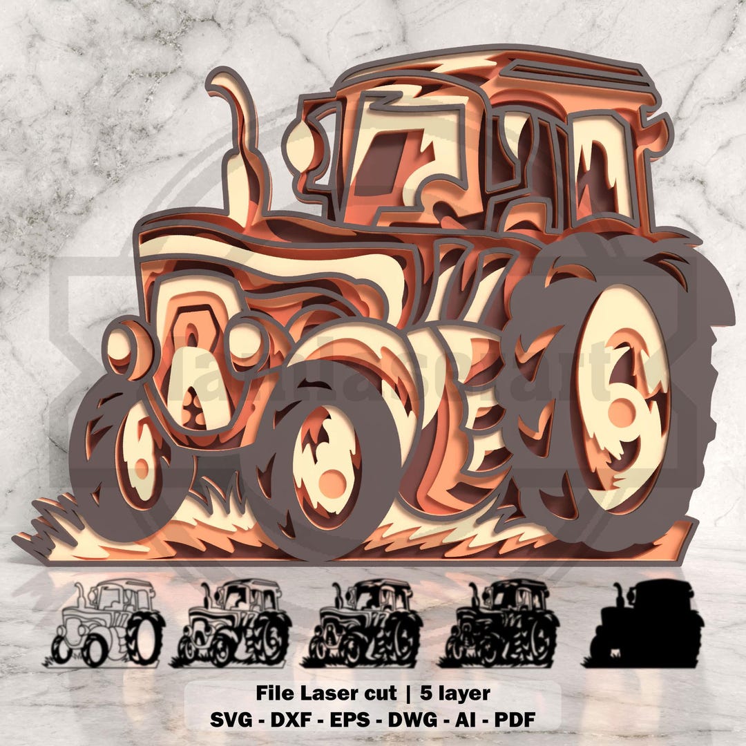 Farm Tractor Wall Art – 5 Layer Laser Cut Design for CNC & Glowforge ...