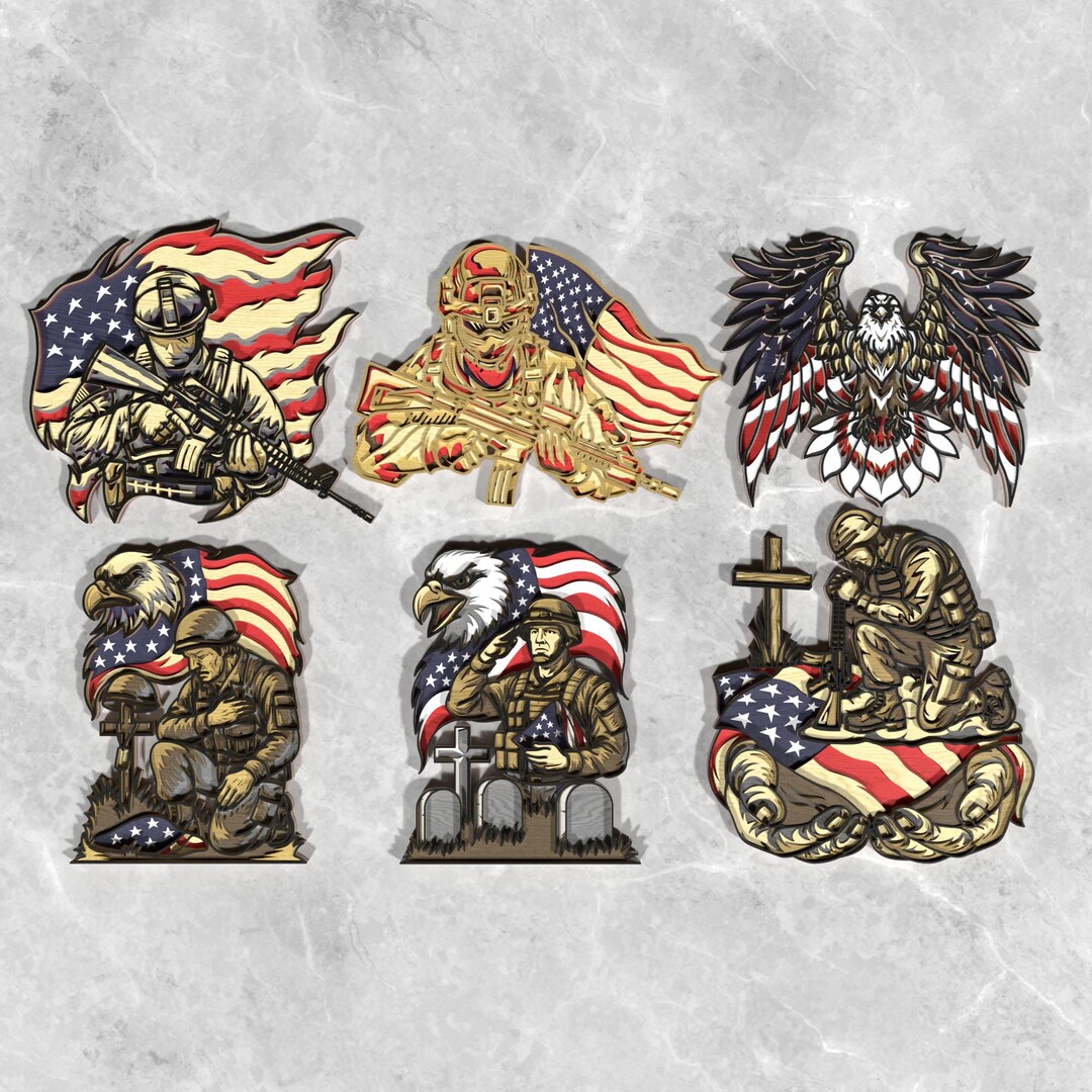 Patriotic Military SVG Bundle - Eagle, Soldiers, Flag - Laser Cut Files ...