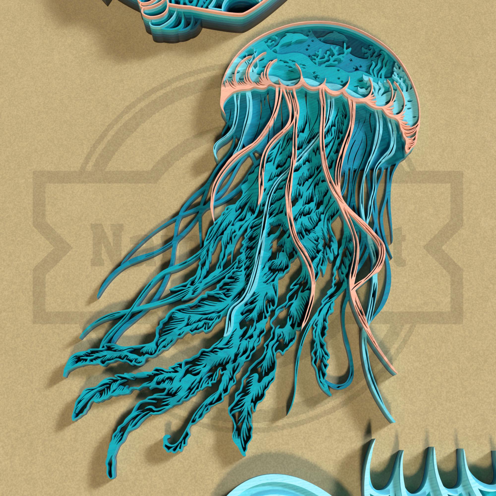 3D Layered Ocean Animal SVG Bundle: Laser Cut Sea Creatures (digital ...