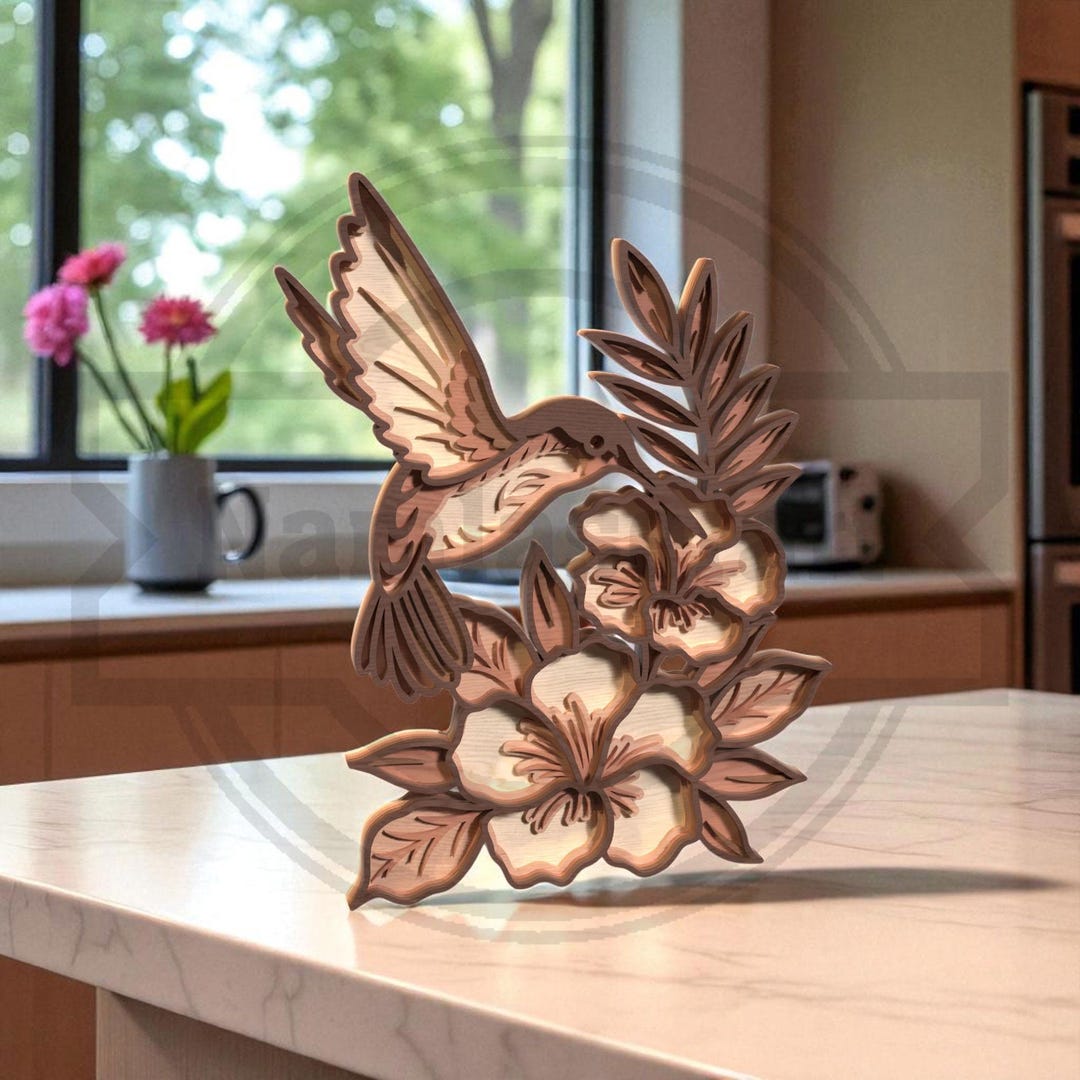 3D Layered Hummingbird SVG File - Floral Laser Cut Design - Digital ...