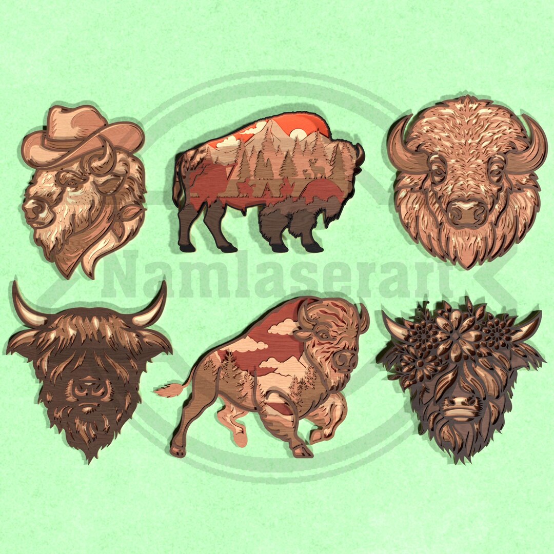 Buffalo Layered SVG Bundle - Western Bison Laser Cut Files - Digital ...