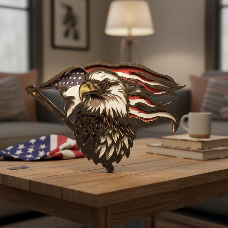 American Eagle Flag Laser Cut File, Patriotic Wall Art SVG (digital ...