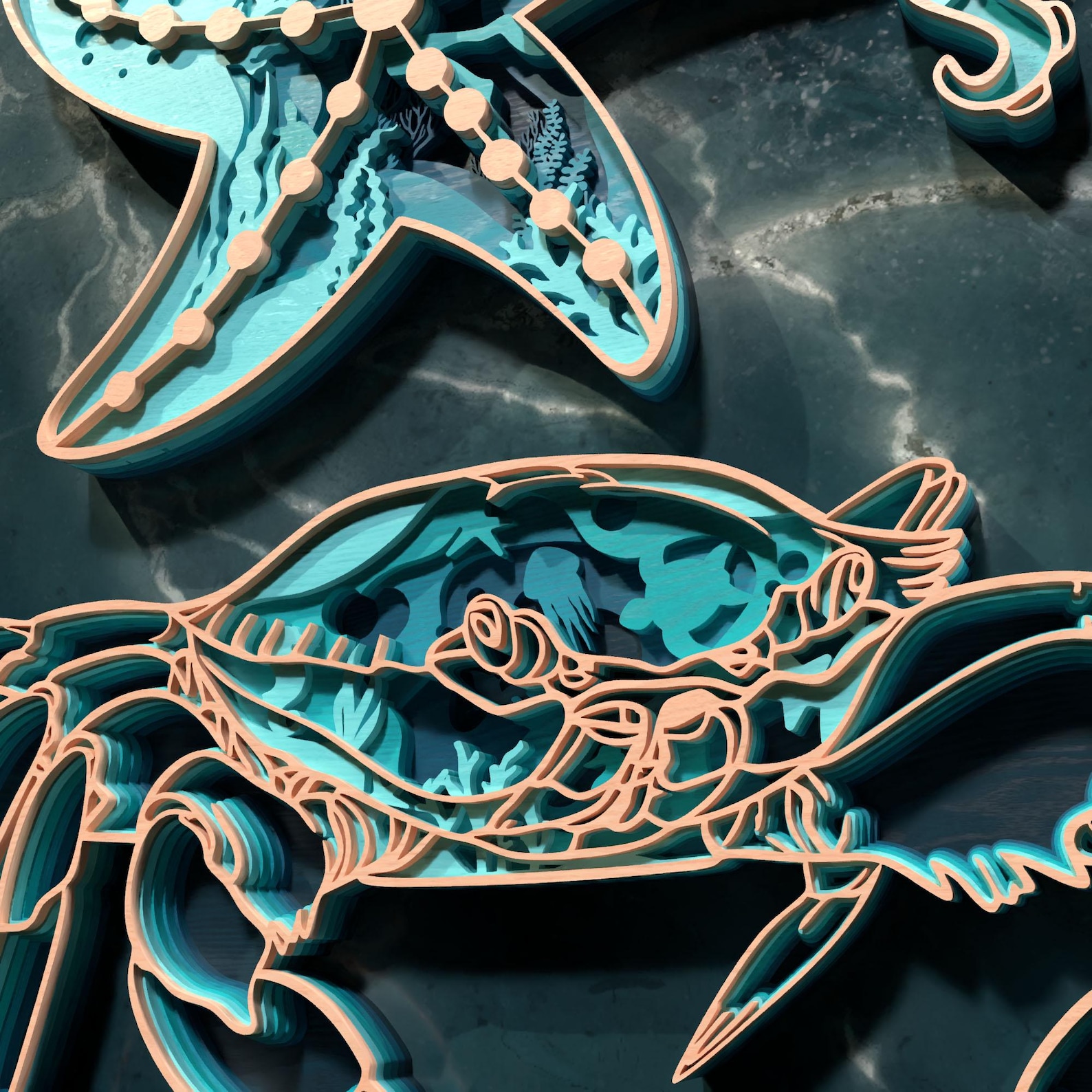Layered Marine Animals SVG Bundle - Ocean Creatures Laser Cut Files ...