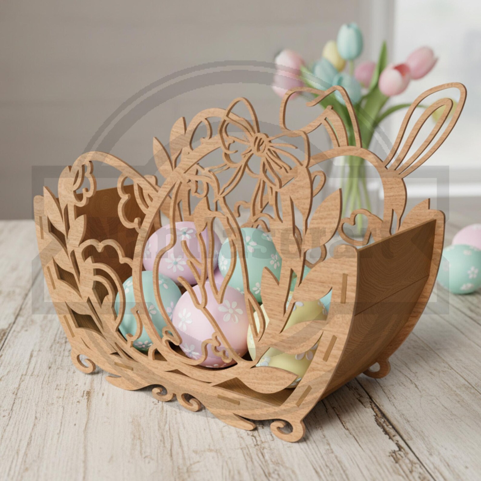Laser Cut Easter Basket SVG – Bunny & Bow Design (digital Download) - Etsy