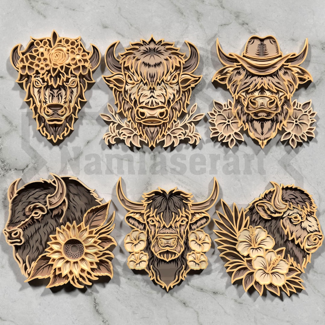 Bison Head Laser Cut File Bundle - 3D Floral SVG Designs - Etsy
