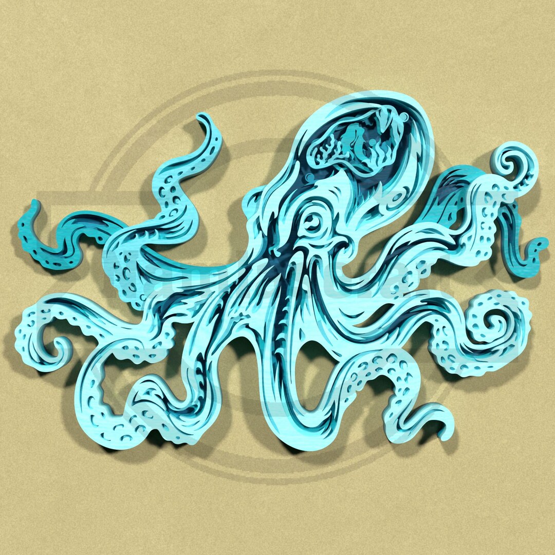 Octopus Laser Cut SVG , 3D Multilayer Sea Animal Wall Art, Ocean Marine ...