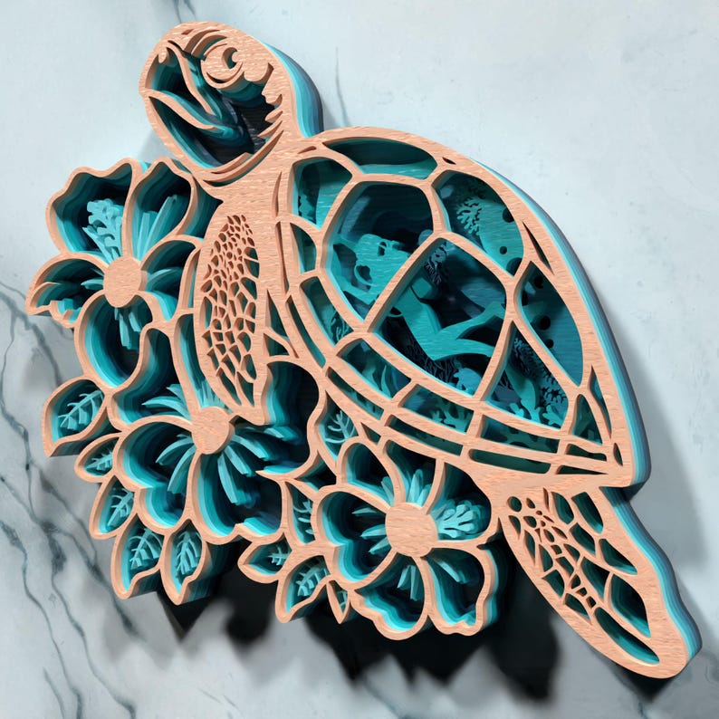 Sea Turtle SVG – 3D Layered Ocean Animal Laser Cut File – Digital ...