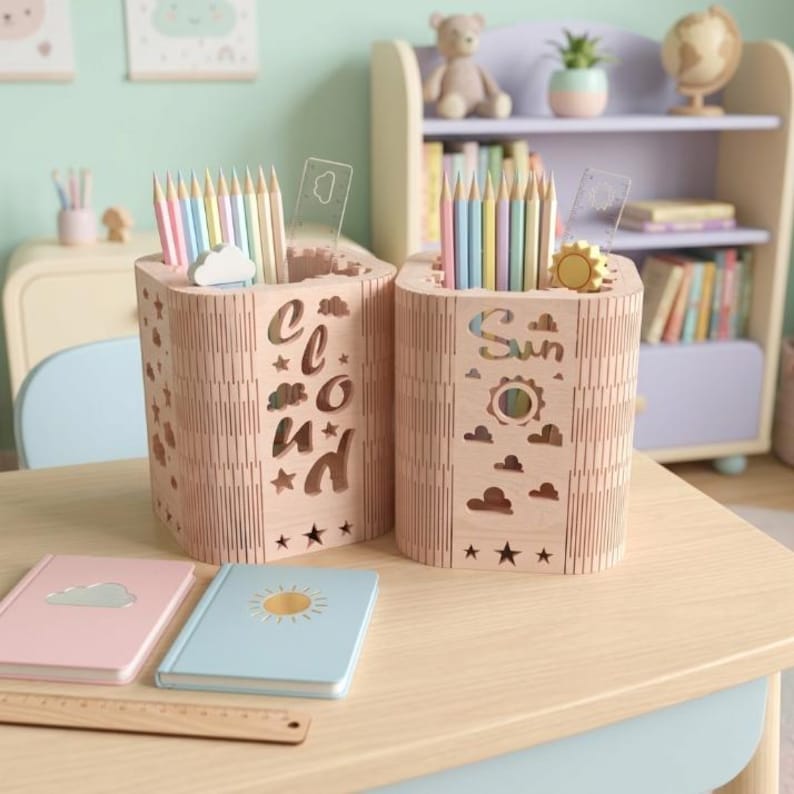 Kids Laser Cut Pencil Holder SVG, Space Theme Desk Organizer (digital ...