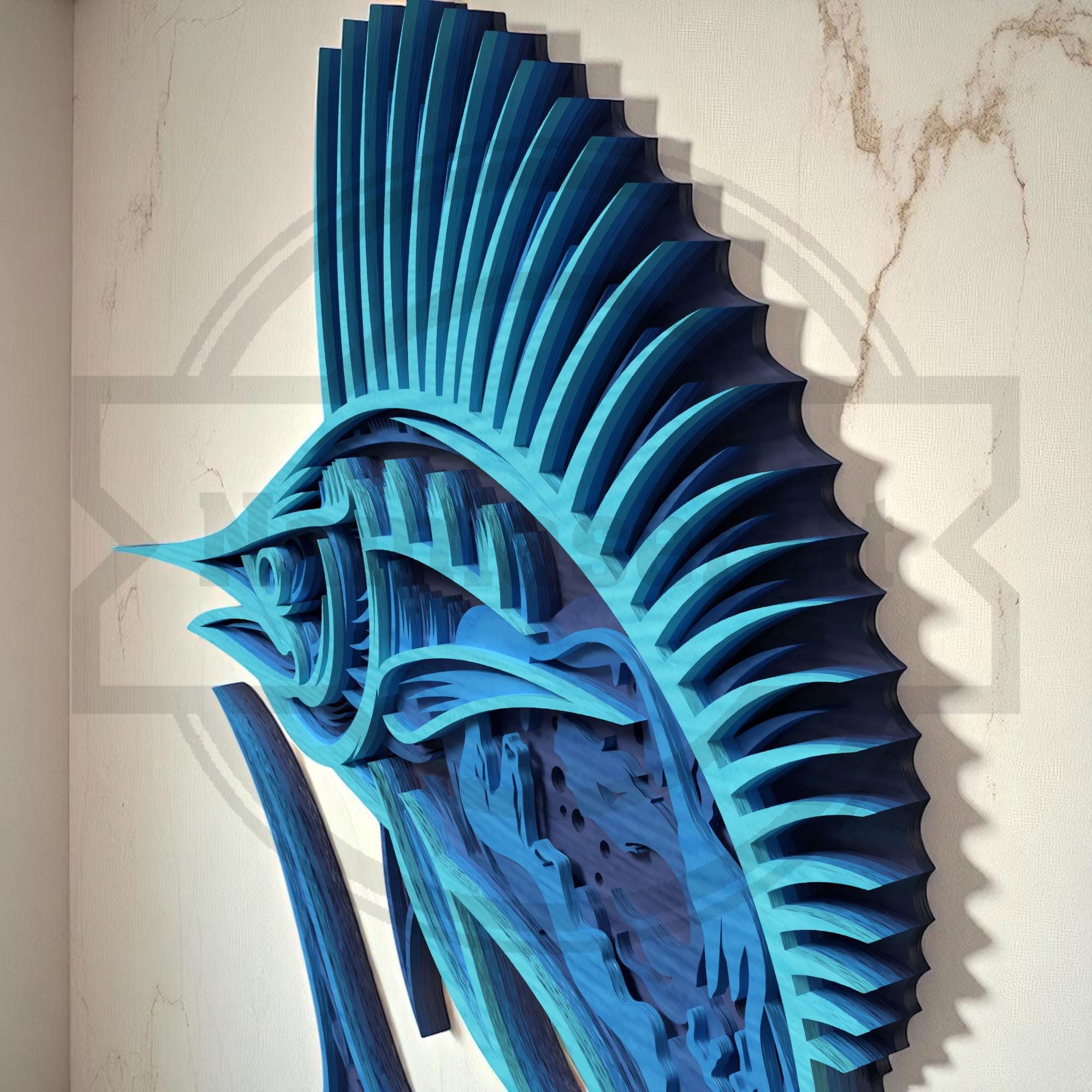 3D Swordfish SVG - Layered Marlin Fish Laser Cut File - Digital ...