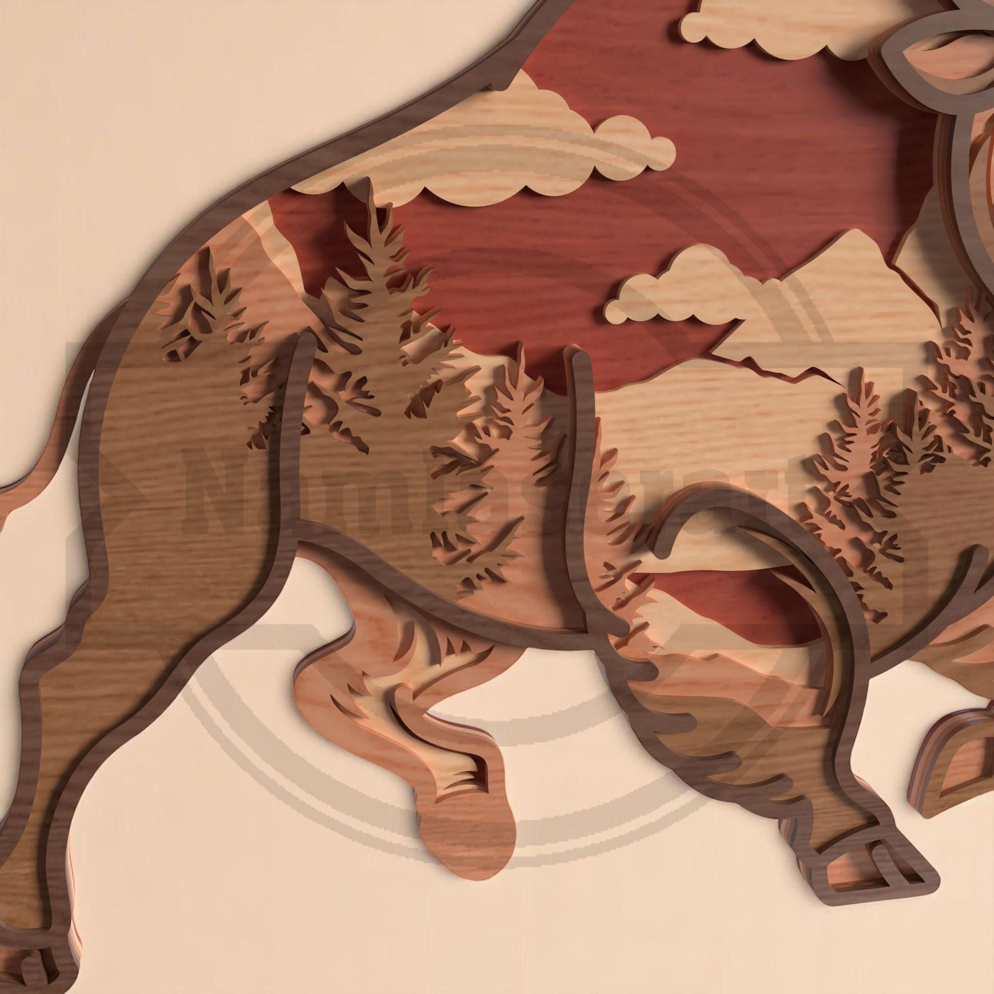 Running Buffalo Laser Cut File - Layered Bison SVG, CNC Wood Decor ...