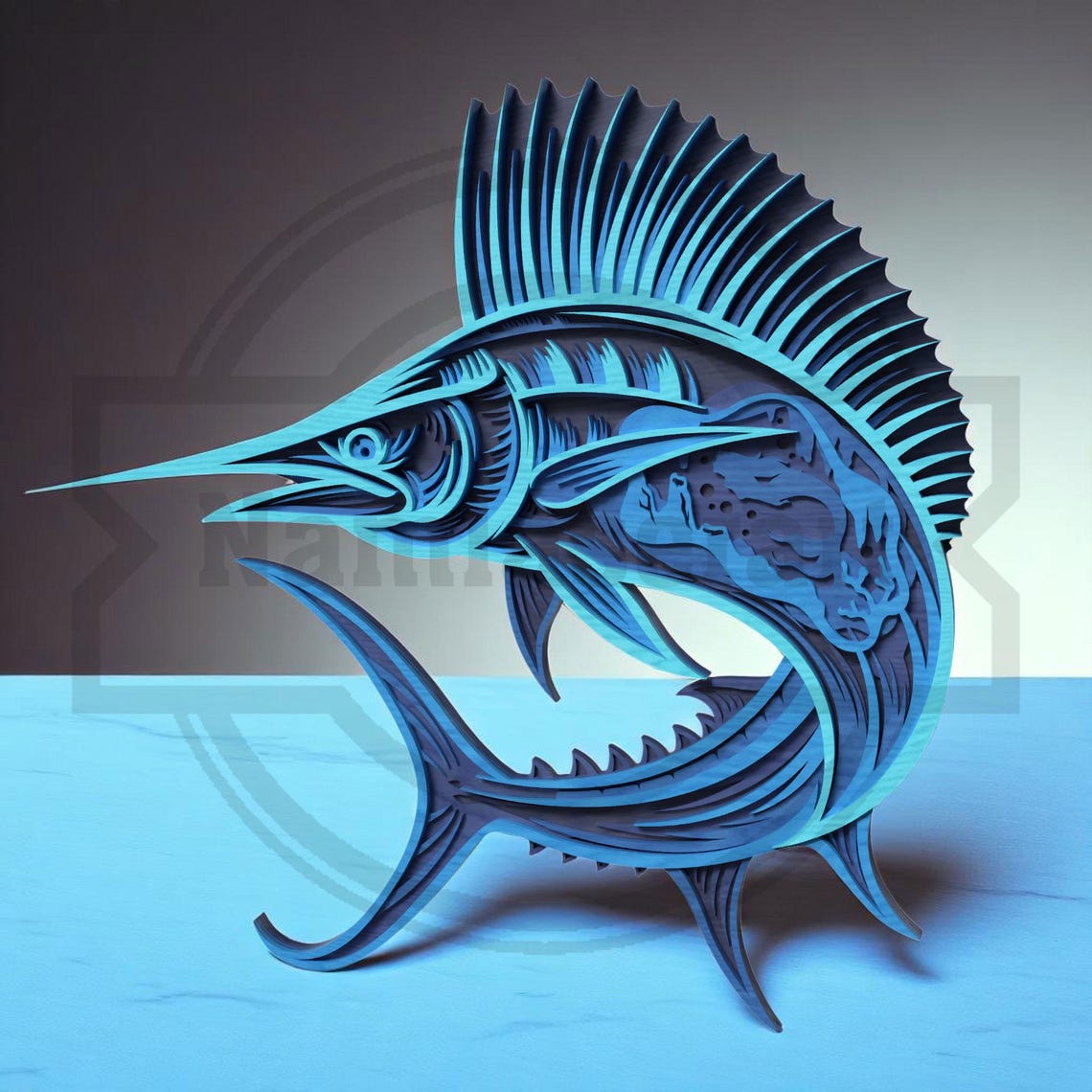 3D Swordfish SVG - Layered Marlin Fish Laser Cut File - Digital ...