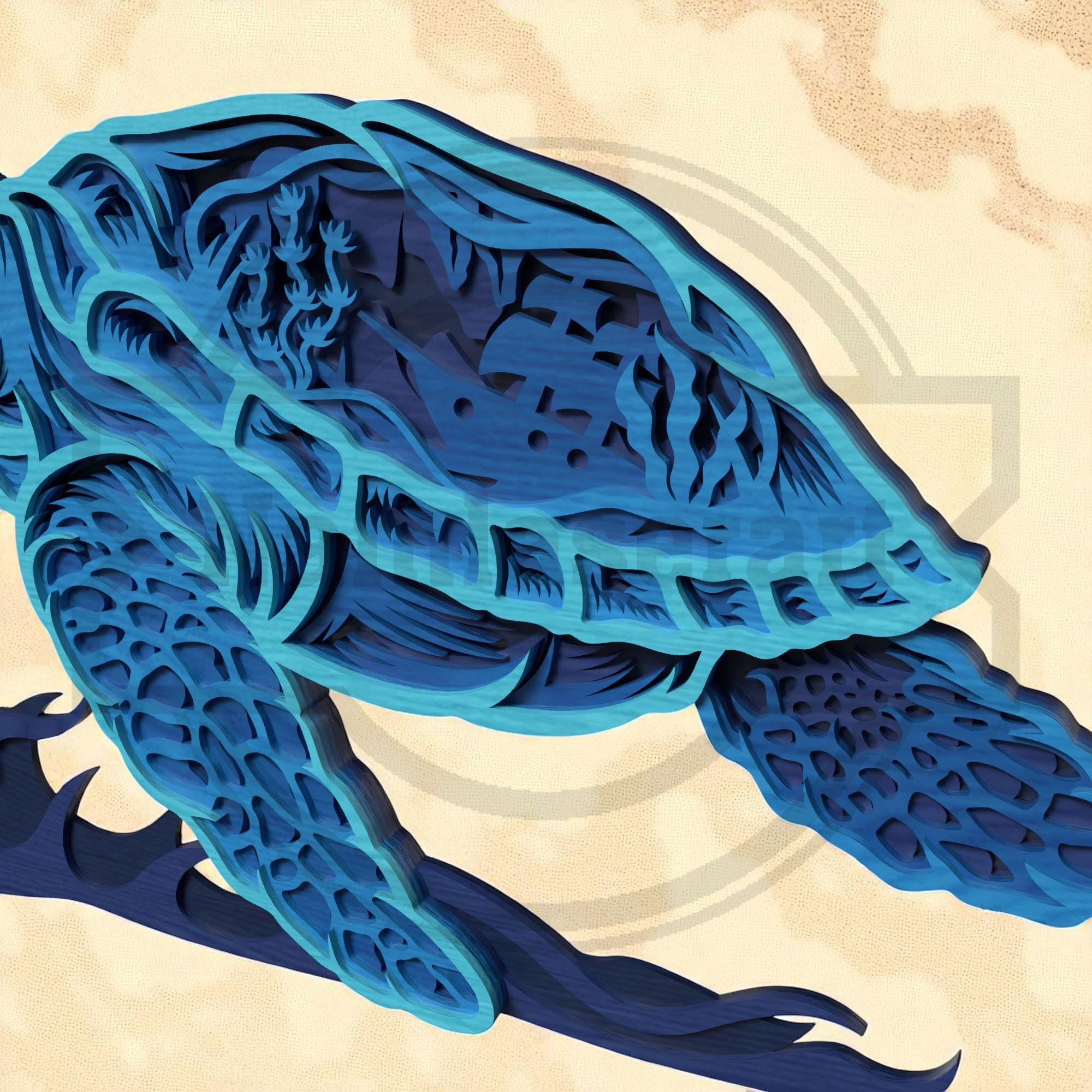3D Layered Sea Turtle SVG - Marine Wildlife Laser Cut File - Digital ...