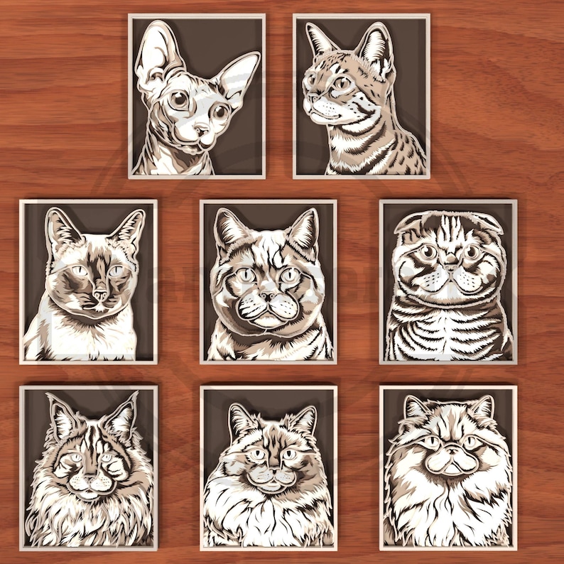 Cat Portrait SVG Bundle Laser Cut Files, Multilayer Cat Wall Art, Pet ...