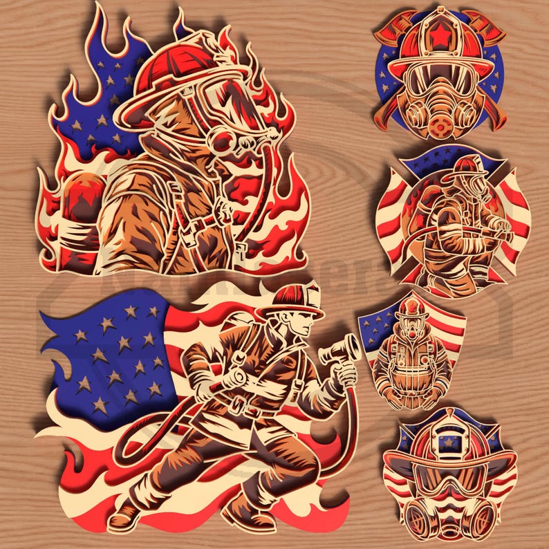 Firefighter 3D Layered SVG Bundle - American Flag Laser Cut Files ...