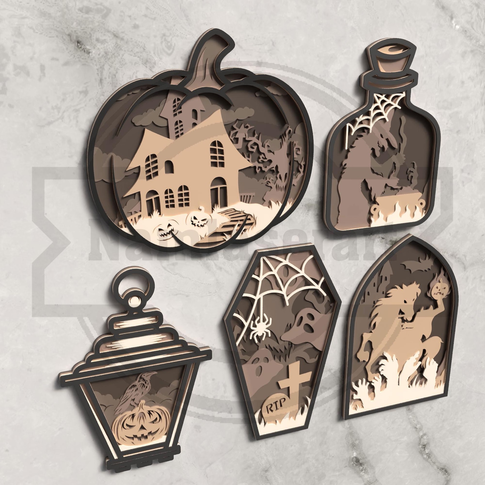 Halloween 3D Layered SVG Bundle - Haunted House, Witch, Coffin - Laser ...